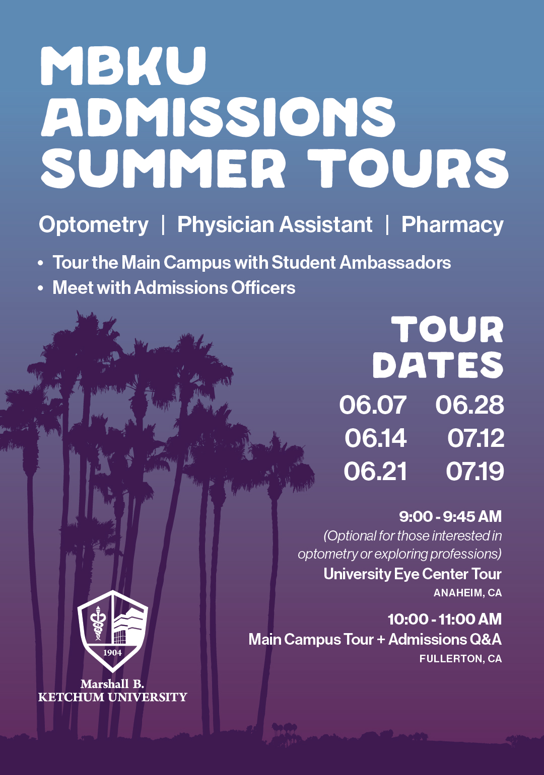 Join Us for MBKU Summer Tours | Marshall B. Ketchum University